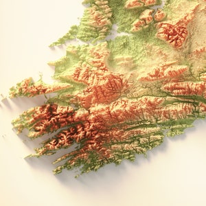 Ireland Art Relief Map - 2D Print - Irish Geology - 2D Shaded Relief ...