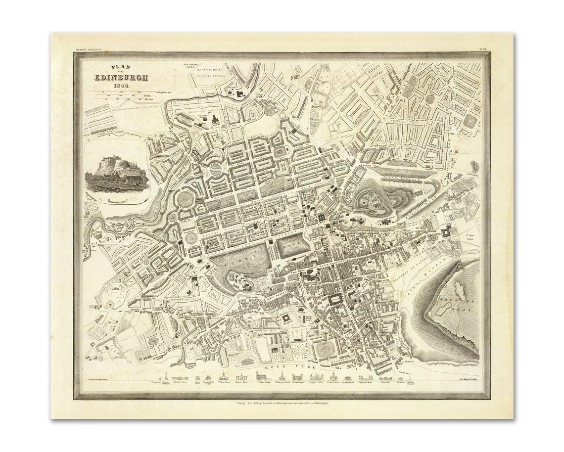 Old Edinburgh Map Plan of the City of Edinburgh Scotland | Etsy UK