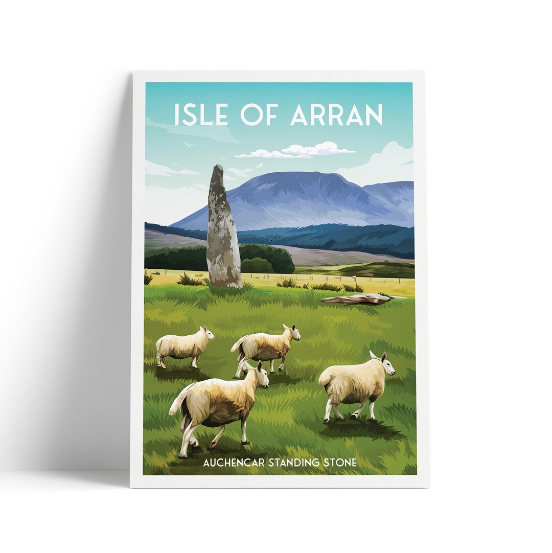 Isle of Arran Travel Poster With Auchencar Druid Standing Stone ...