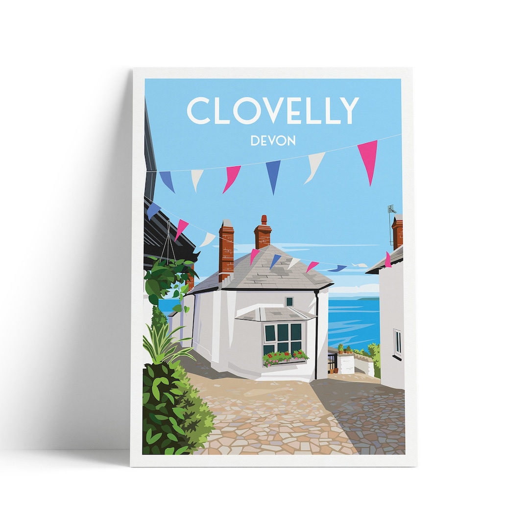 Clovelly Travel Poster - North Devon English Landscape - Devon Art ...