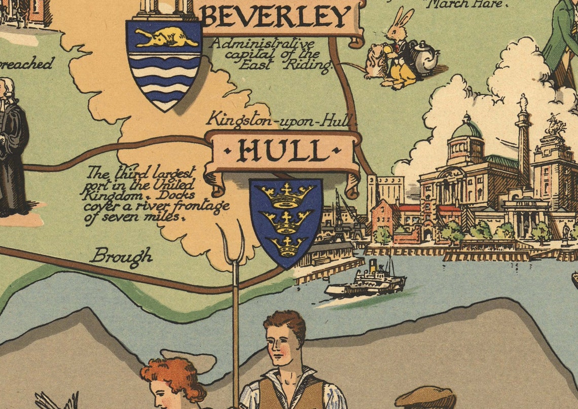 Old Map of Yorkshire Vintage England British Map | Etsy