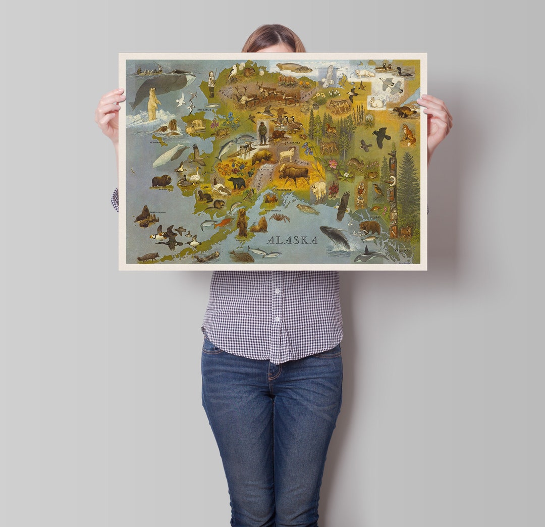 Alaska Pictorial Map, Vintage Alaskan Wall Art - Etsy