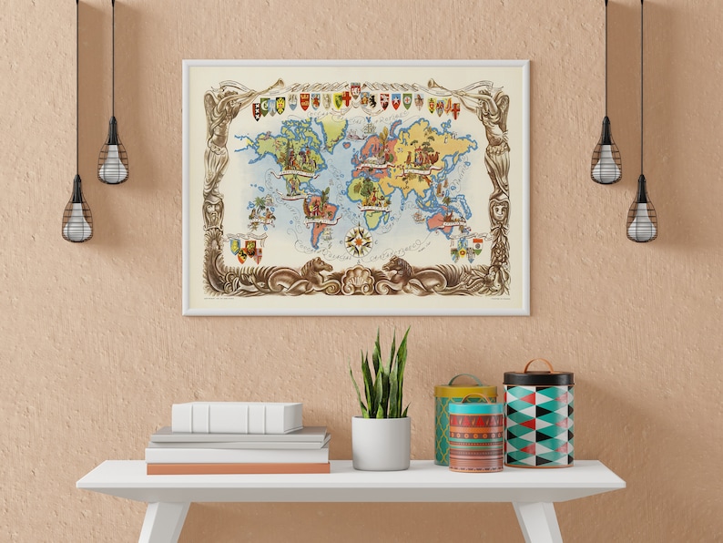 Pictorial Map of the World - Etsy