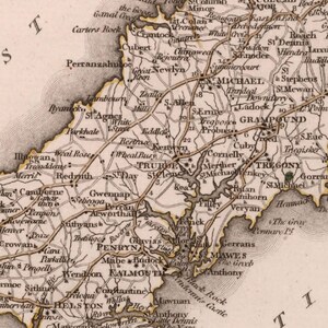County Map of Cornwall Circa 1787 | Vintage Antique | Old Map Wall ...