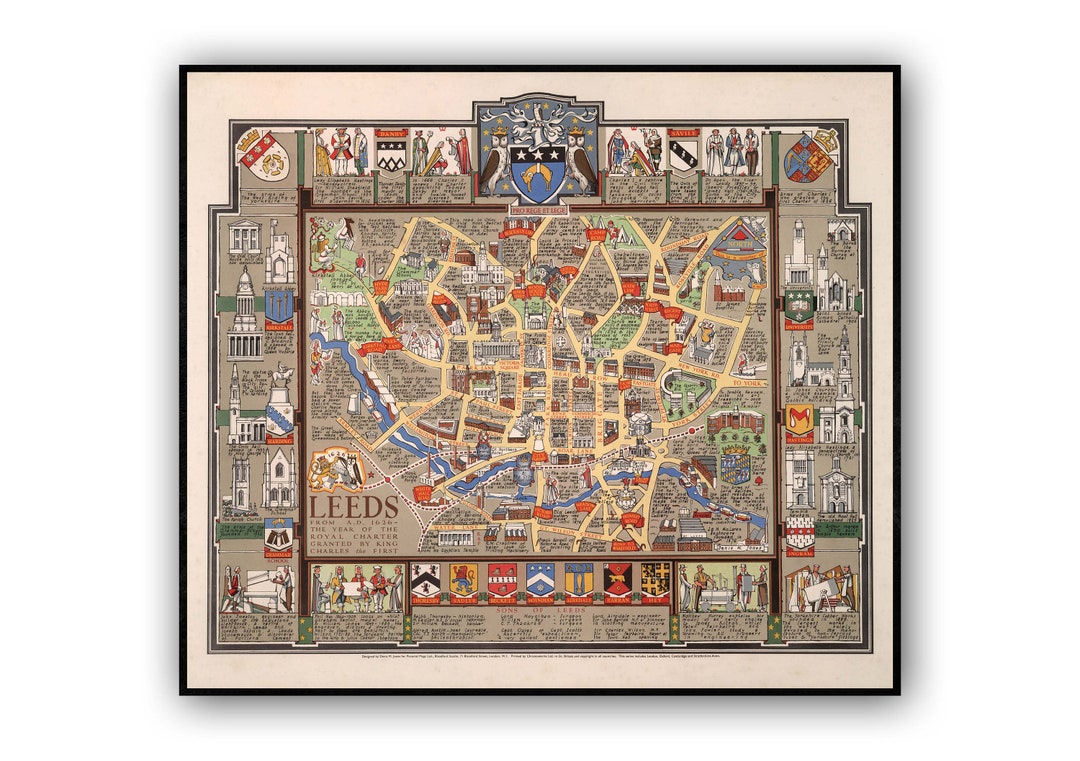 Mapa de Leeds / Mapa pictórico histórico : Leeds de A.D. 1626 El año de ...