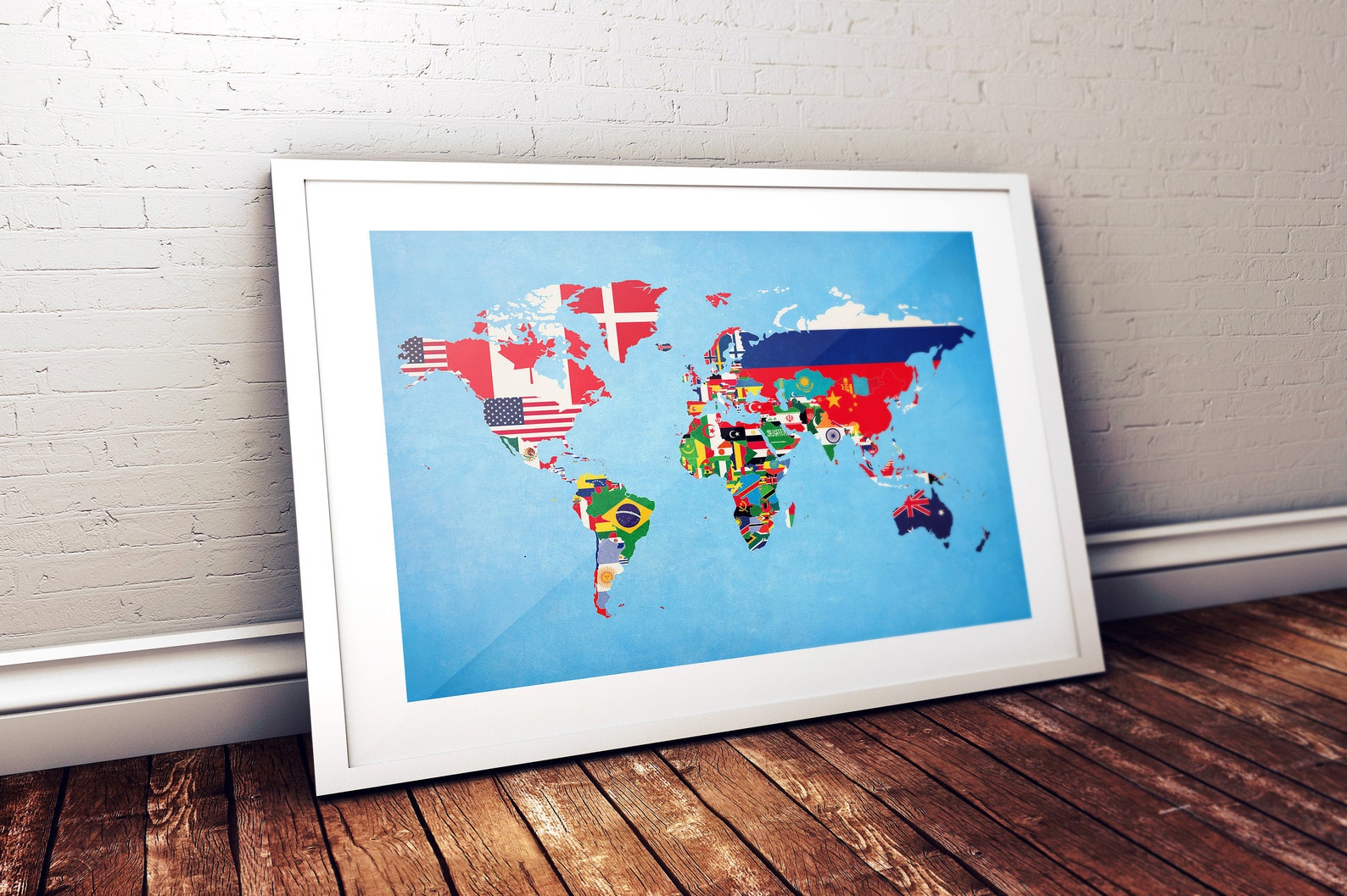 World Map of Flags Country Map Poster Educational Art Kid's Room ...