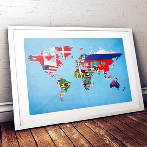 World Map of Flags - Country Map Poster - Educational Art - Kid's Room ...