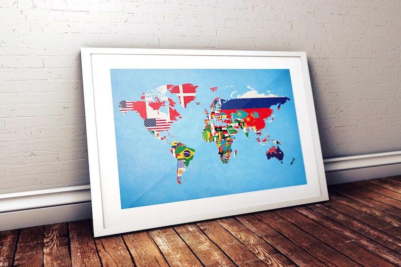 World Map of Flags Country Map Poster Educational Art - Etsy UK