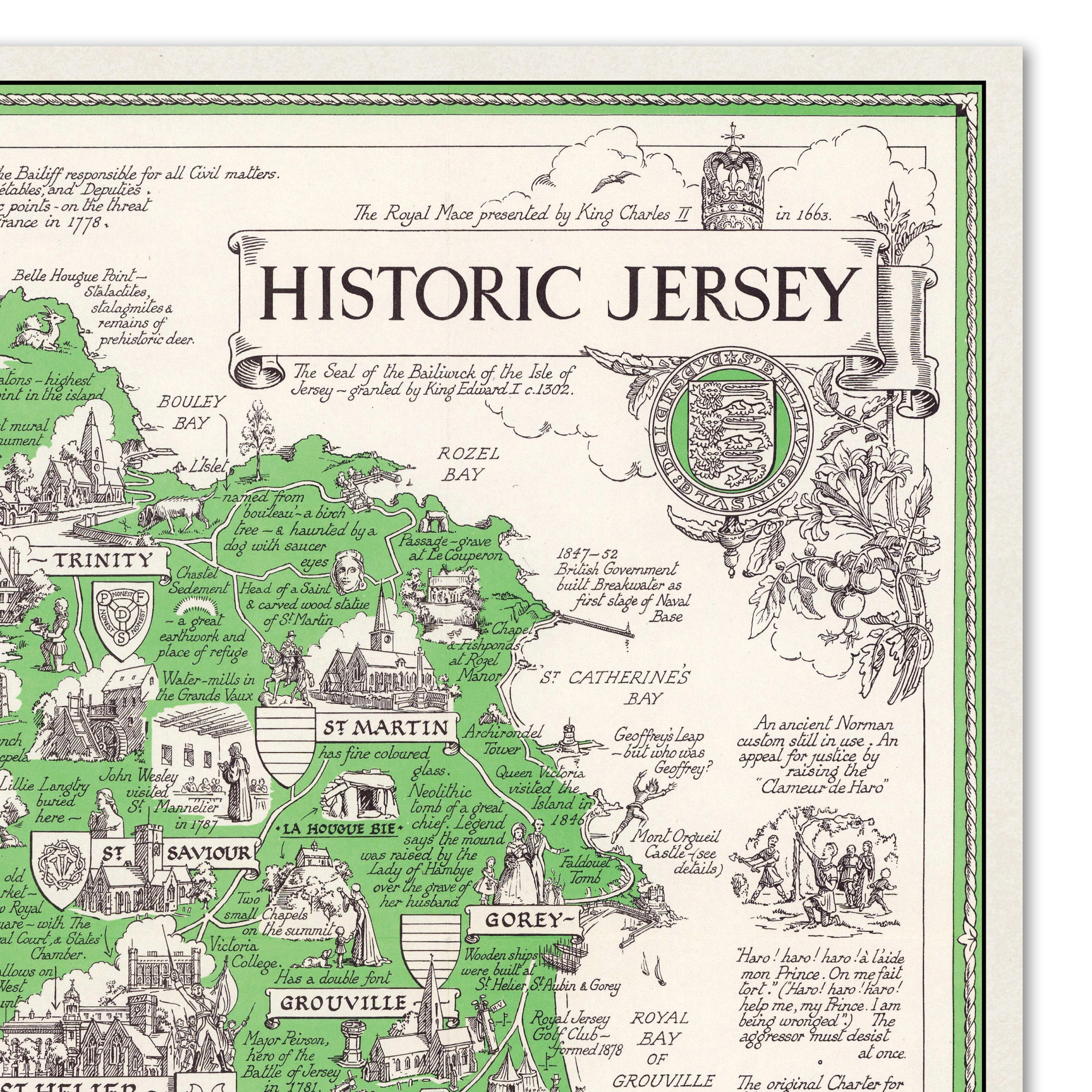 Historic Jersey | Old Vintage Antique Map | 1957 | Estra Clark | St ...