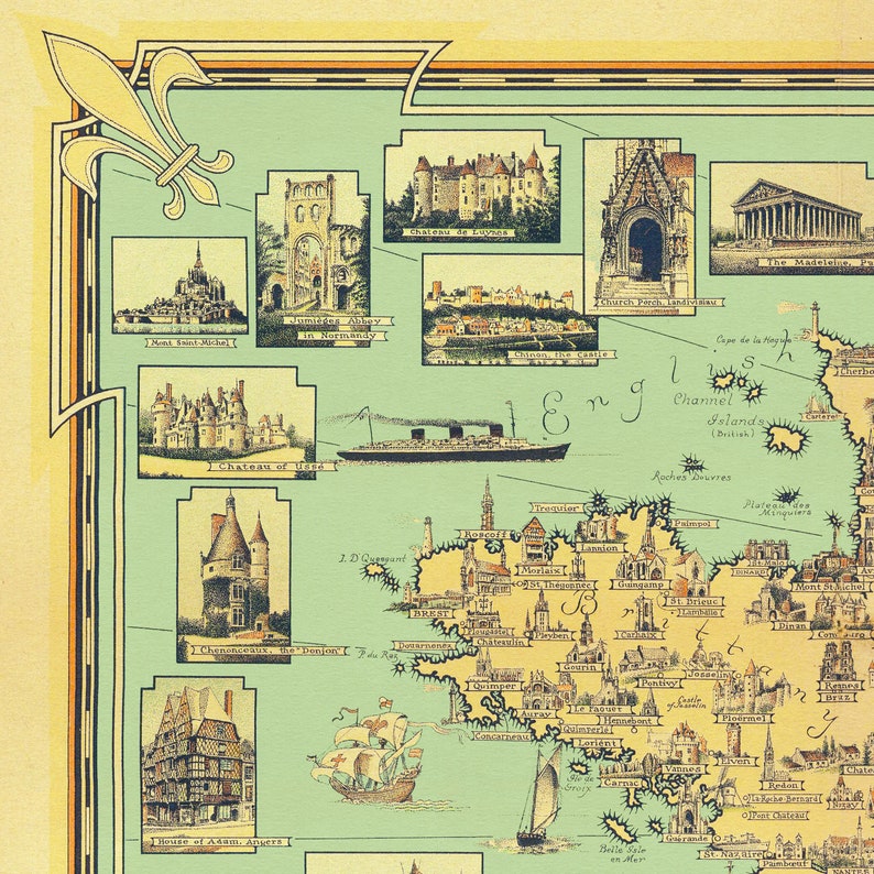 Old Map of France 1935 Print of France by Ernest Dudley | Etsy