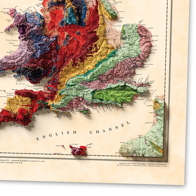 British Islands Geology Elevation Map - 2D Giclée Vintage United ...