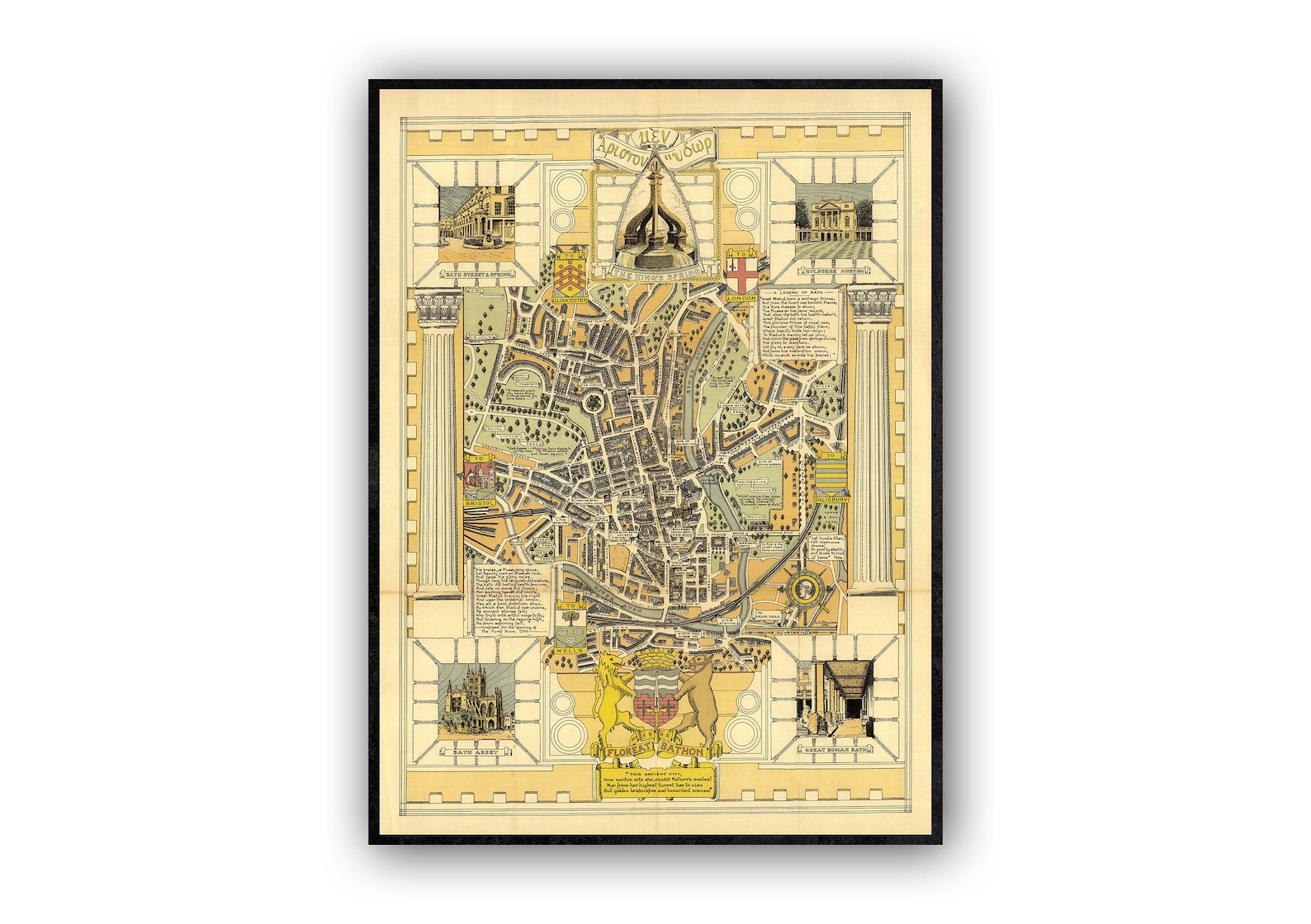Bath Map - Pictorial Map of the Historic City of Bath -bath Illustrated ...