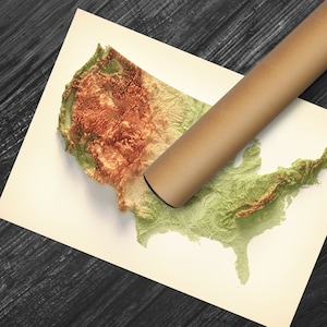United States Art Relief Map - 2D Print - USA Geology - 2D Shaded ...