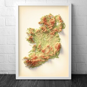 Ireland Art Relief Map - 2D Print - Irish Geology - 2D Shaded Relief ...