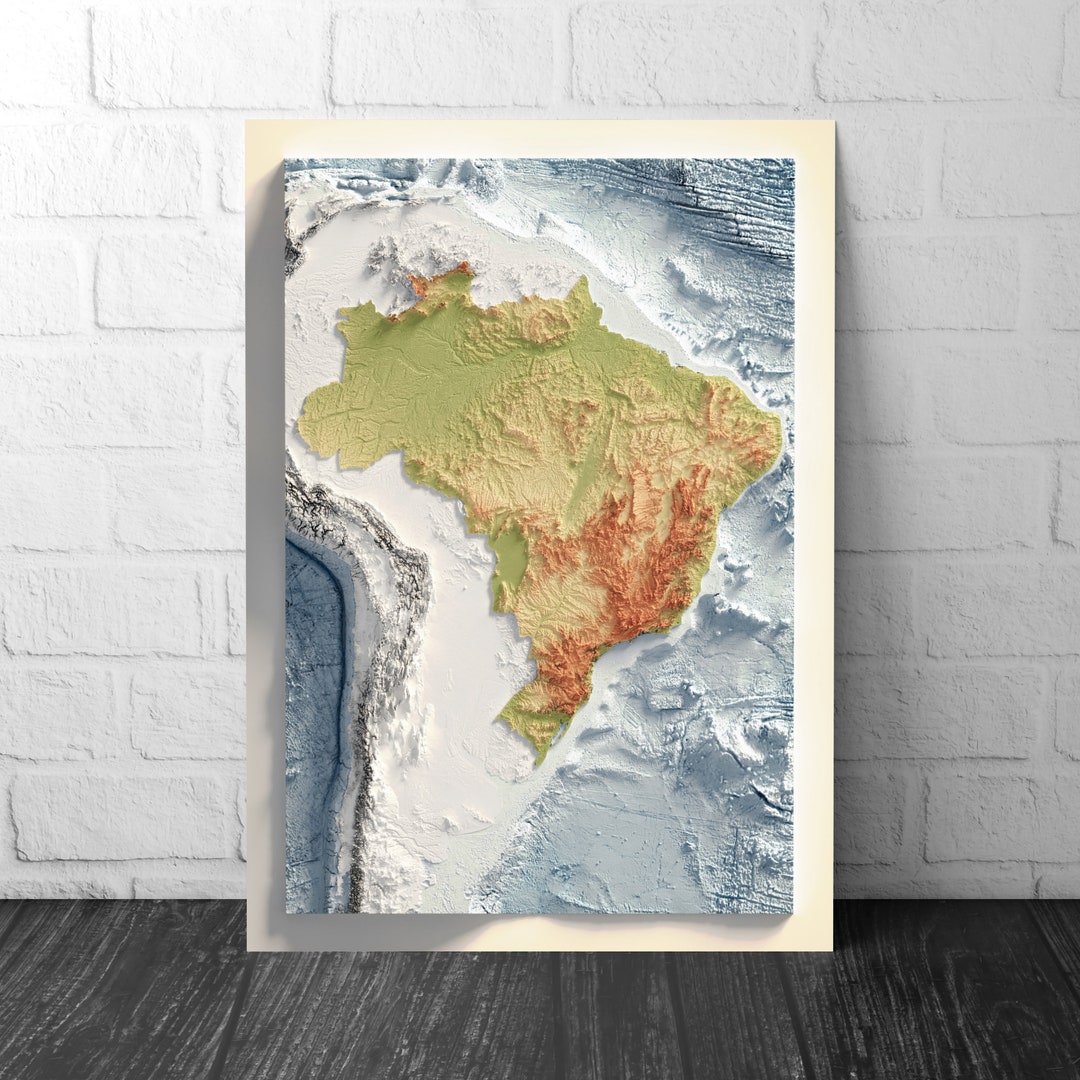 Brazil Bathymetry Print - Ocean Topographical Map - South America ...