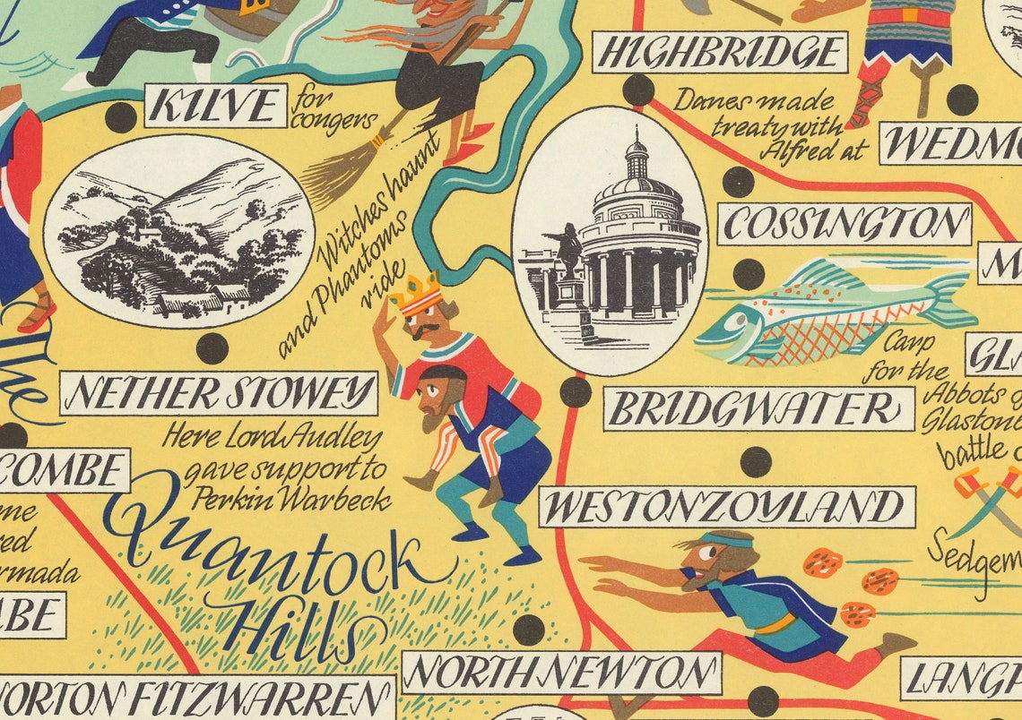 Somerset Map Vintage Pictorial Poster 1950 Old Map Wall - Etsy