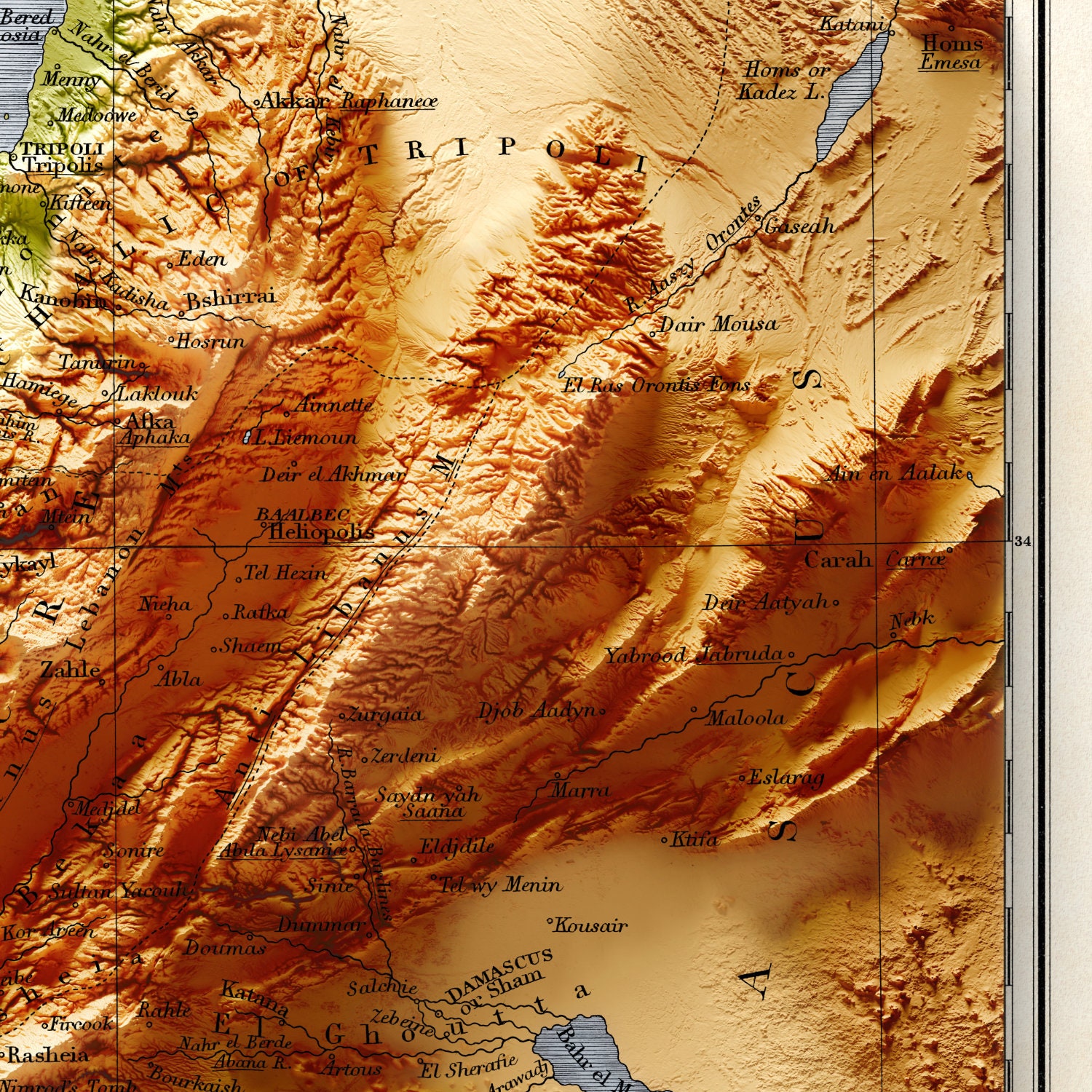 Palestine Map - Topographic Shaded Elevation Relief Map - Vintage Style ...