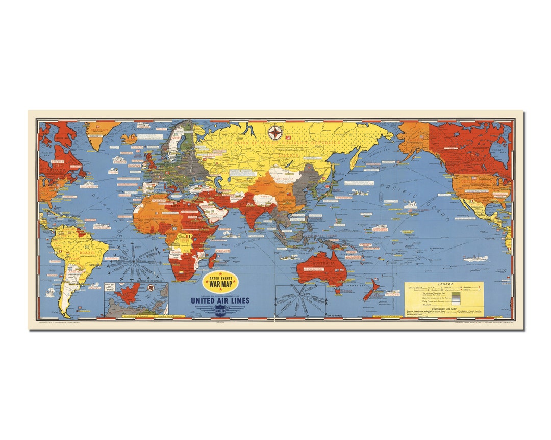 Dated Events War Map of World | World History Chart | WW2 | Home Decor ...