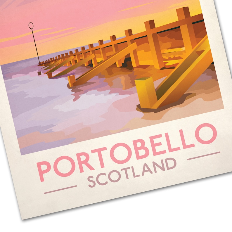 Portobello Poster, Vintage Looking Portobello Illustration, Edinburgh ...