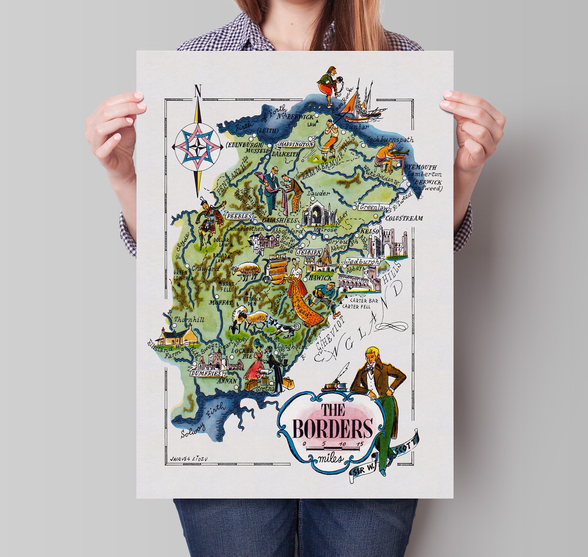 Pictorial Map of the Borders in Scotland Haddington - Etsy UK
