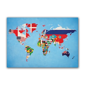 World Map of Flags - Country Map Poster - Educational Art - Kid's Room ...