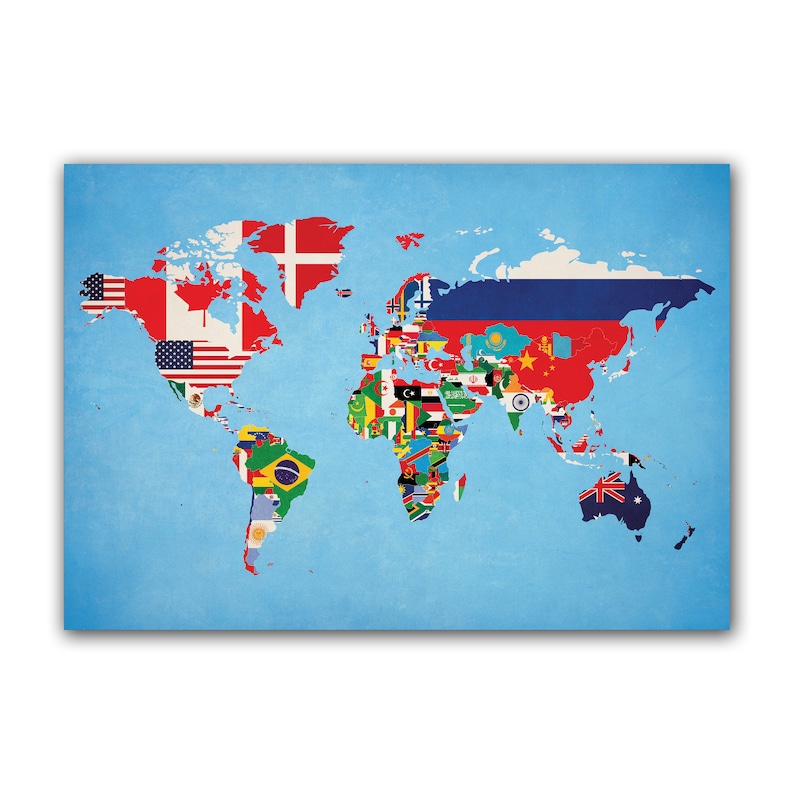 World Map of Flags - Country Map Poster - Educational Art - Kid's Room ...