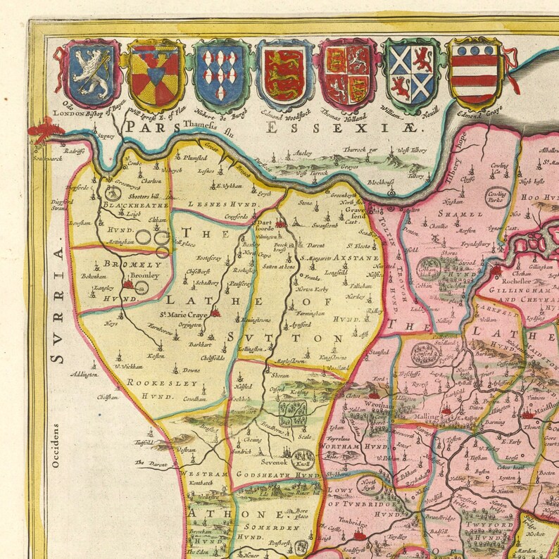 Old Map of Kent 1665 Joan Blaeu Maidstone Gillingham - Etsy
