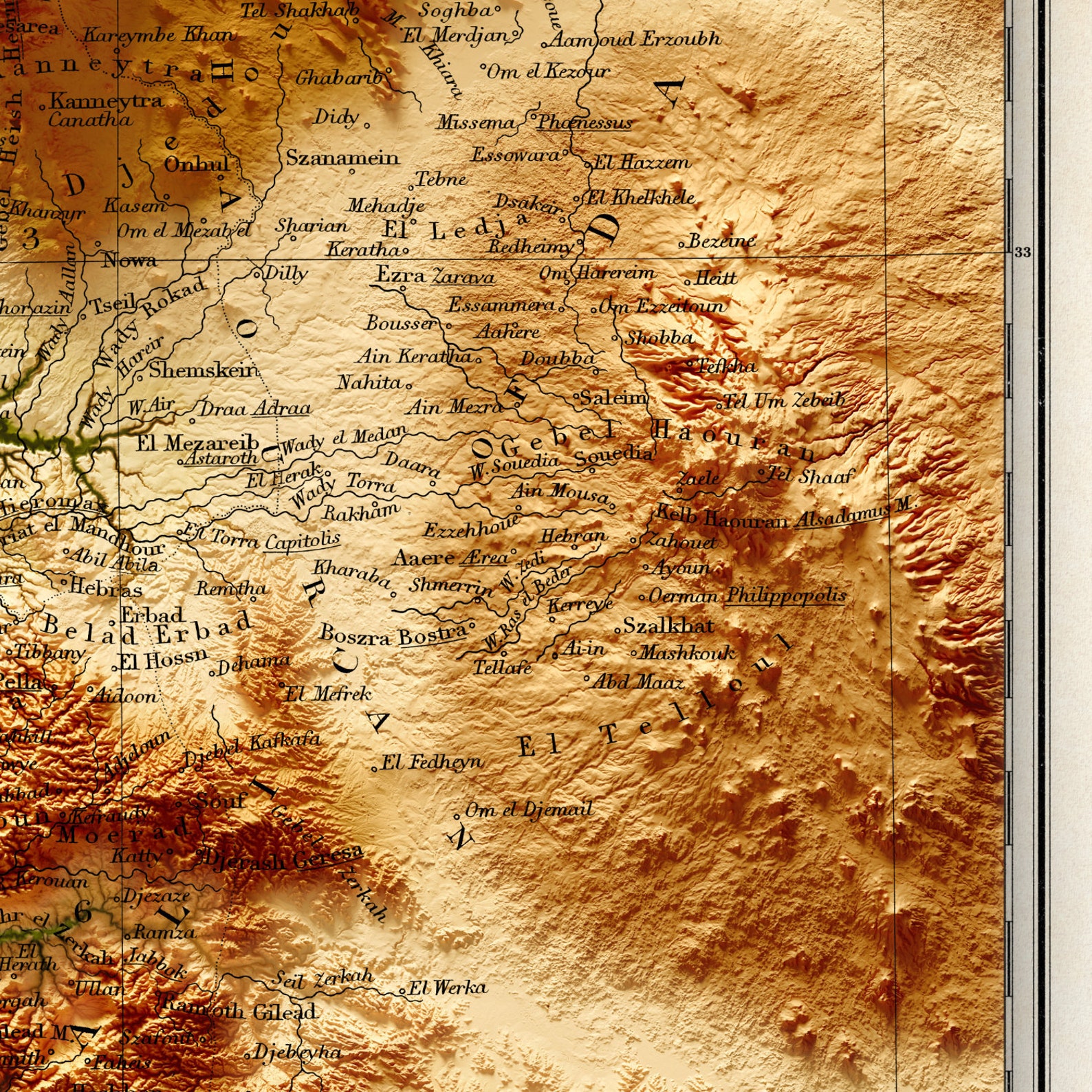 Palestine Map - Topographic Shaded Elevation Relief Map - Vintage Style ...