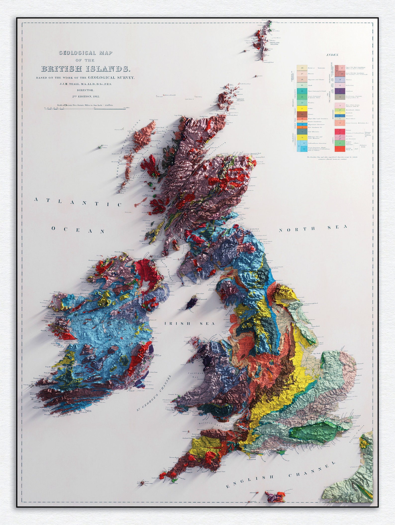 British Islands Geological Map 3D Effect Relief Print 2D - Etsy UK