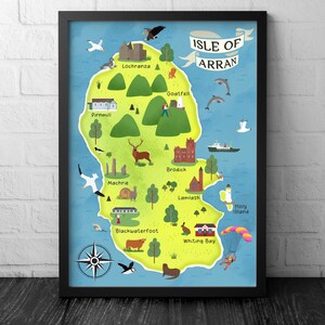 Isle of Arran Map | Pictorial Poster | Ayrshire | Lochranza | Brodick ...