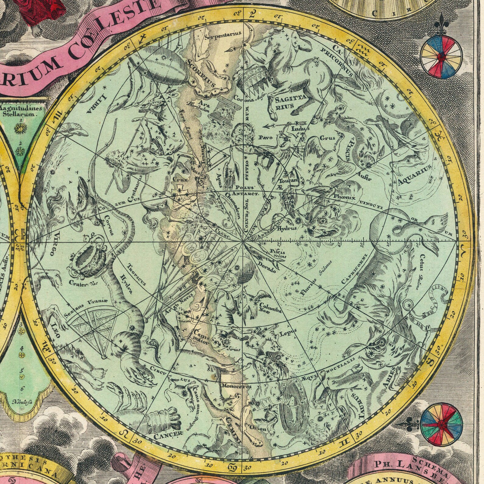 Planisphere Coeleste Map, Vintage 1730 Celestial World Antique Print ...