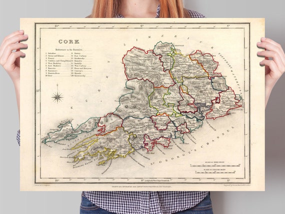 Cork Map Old Antique Reproduction Print of County Cork in - Etsy
