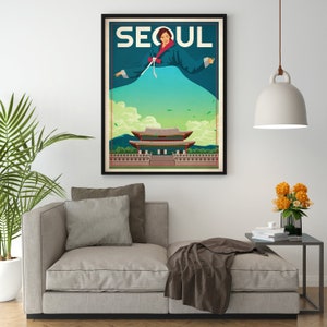 Seoul Travel Poster, Vintage Looking South Korea Illustration, Retro ...