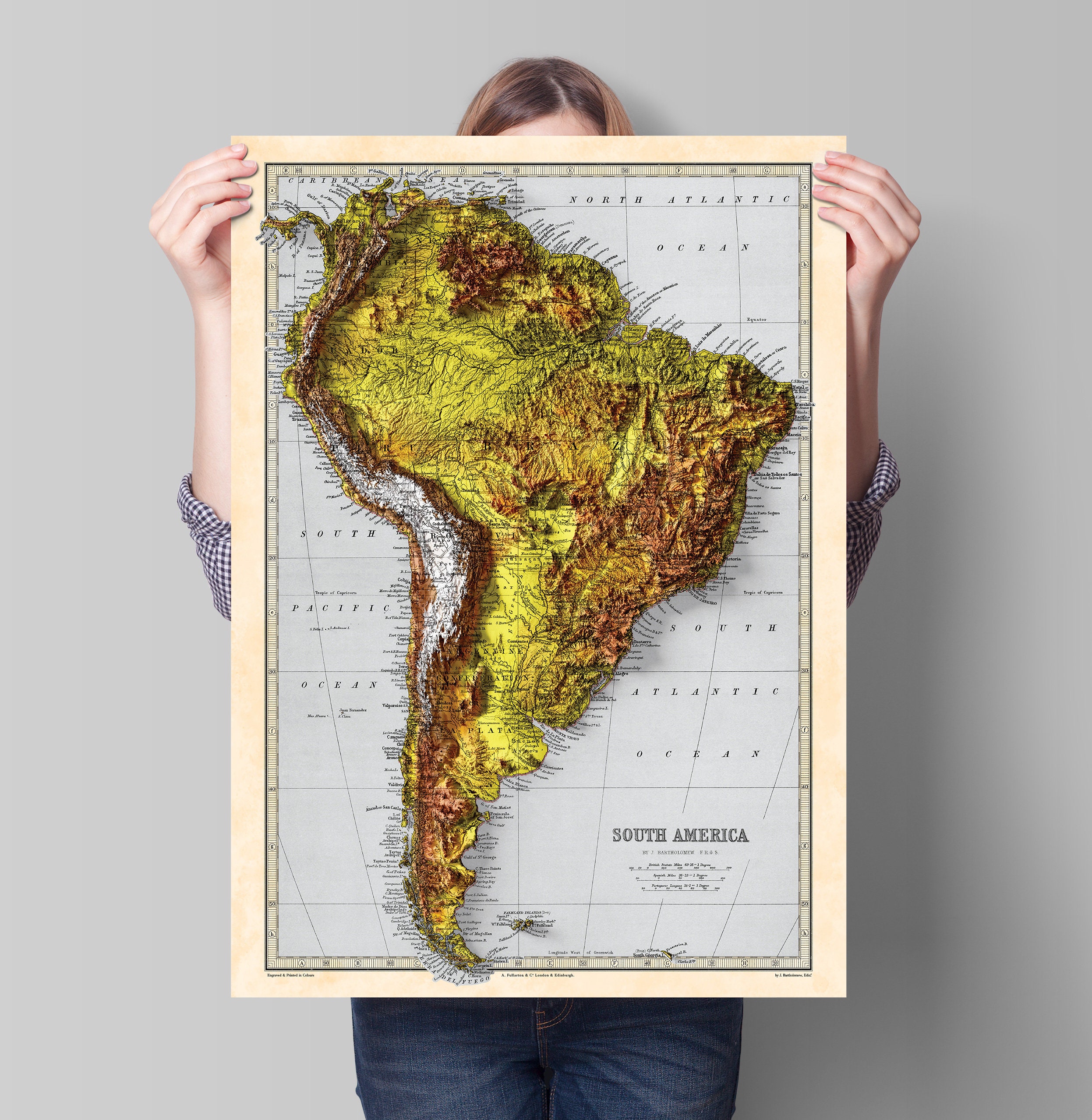 South America Map Elevation Map 2D Giclée Vintage Poster - Etsy