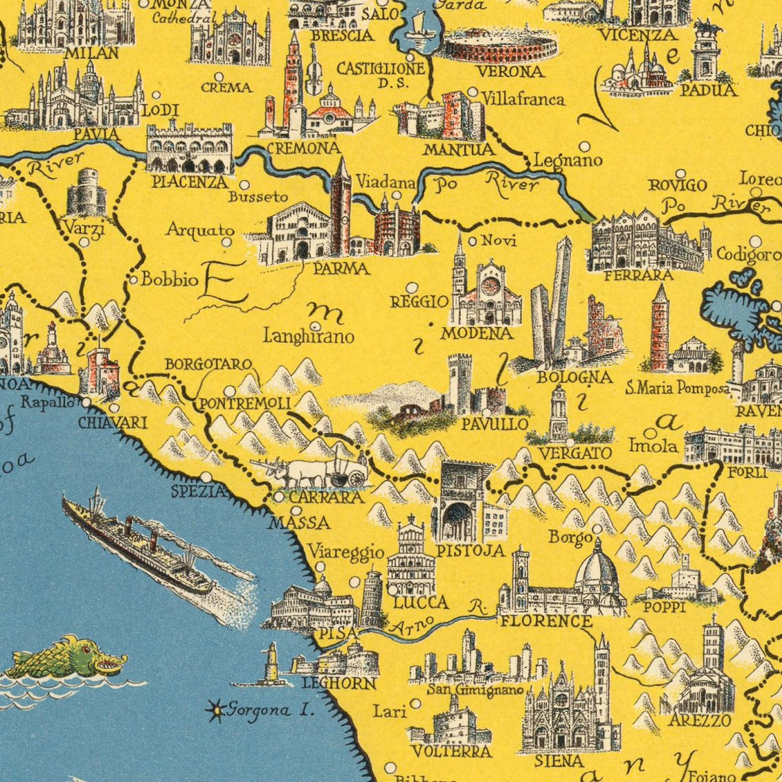 Pictorial Map of Italy and the Vatican Vintage Print | Etsy