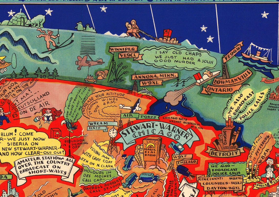 Short Wave Radio Map Vintage World Map Vintage Poster | Etsy