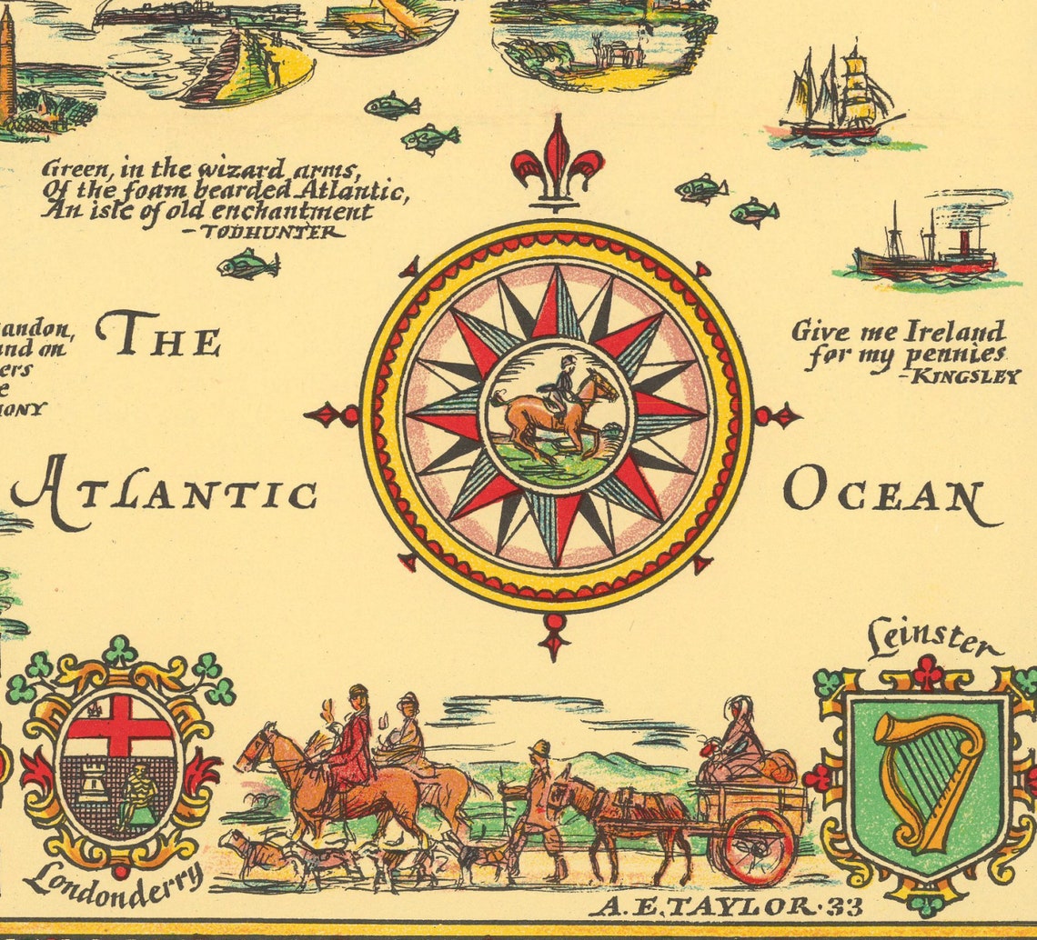 Old Map of Ireland, Vintage Pictorial Irish Map, Pratts High Test Plan ...