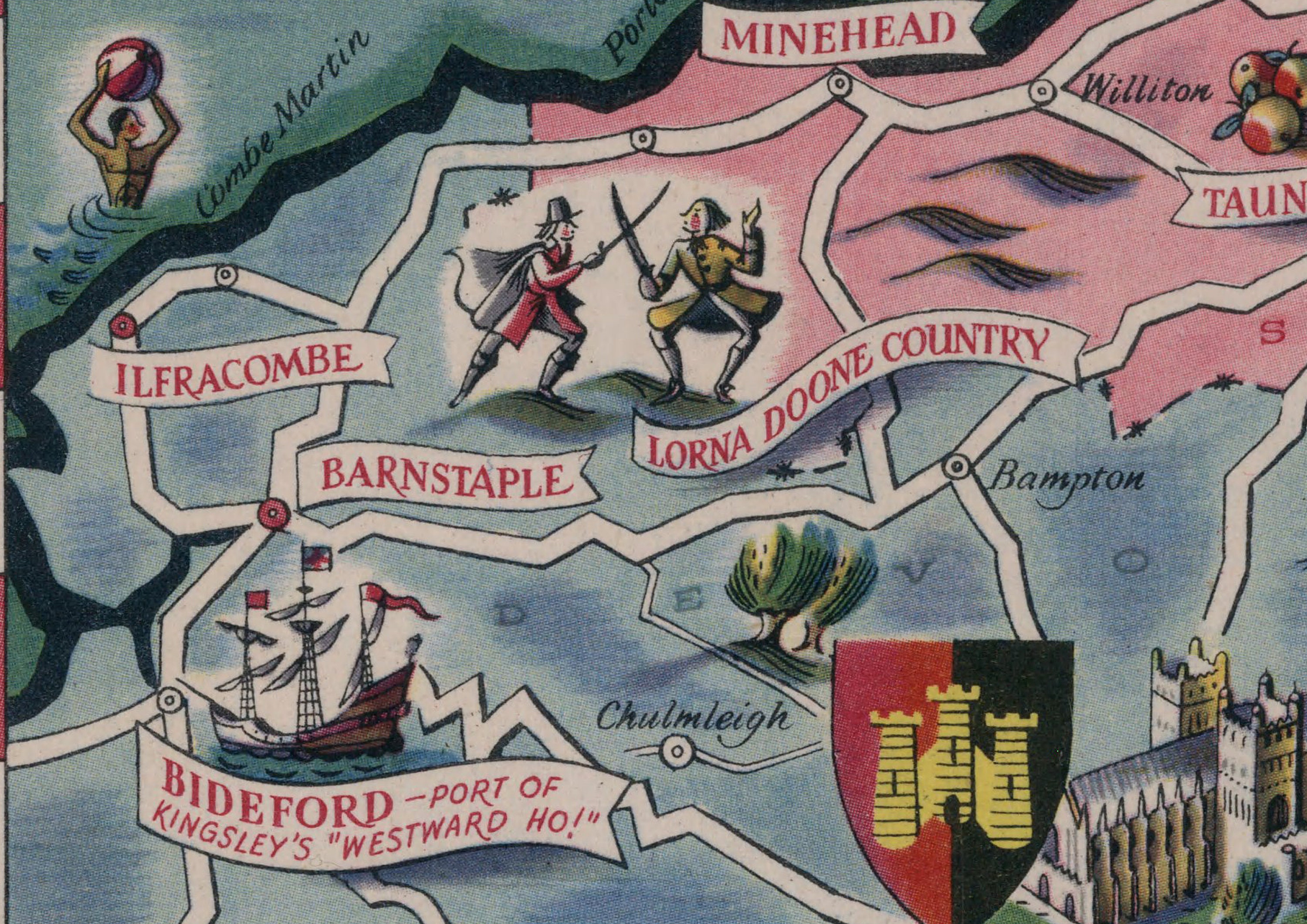 South West England Pictorial Map A Dunlop map of the West | Etsy