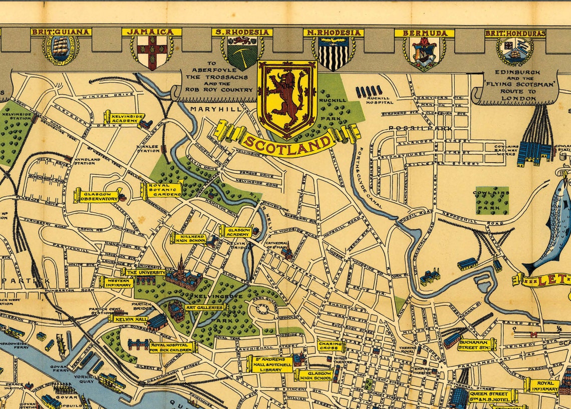 Let Glasgow Flourish Map Vintage Historic Wall Art Poster - Etsy UK