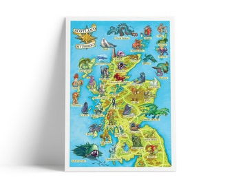 Illustrated Map, Mythical Beasts of Scotland, A3 Art Print - Etsy UK