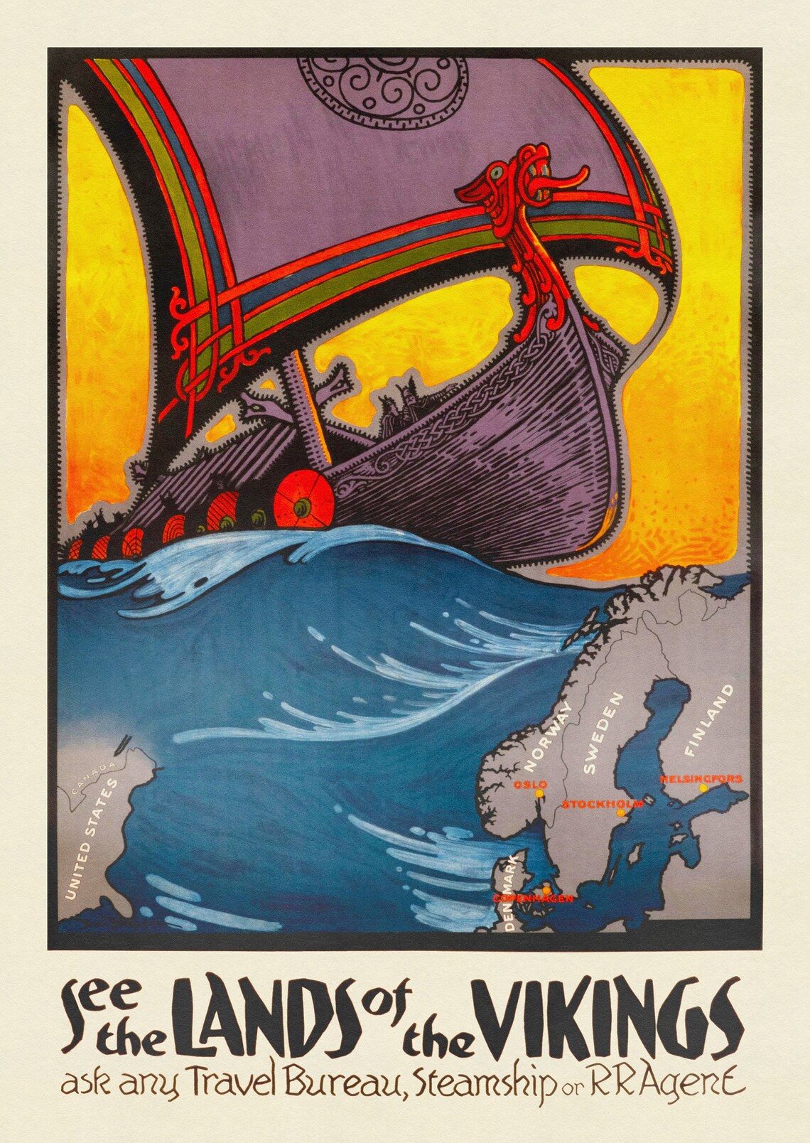 Vikings Travel Poster - See the Land of the Vikings - Nordic Art ...