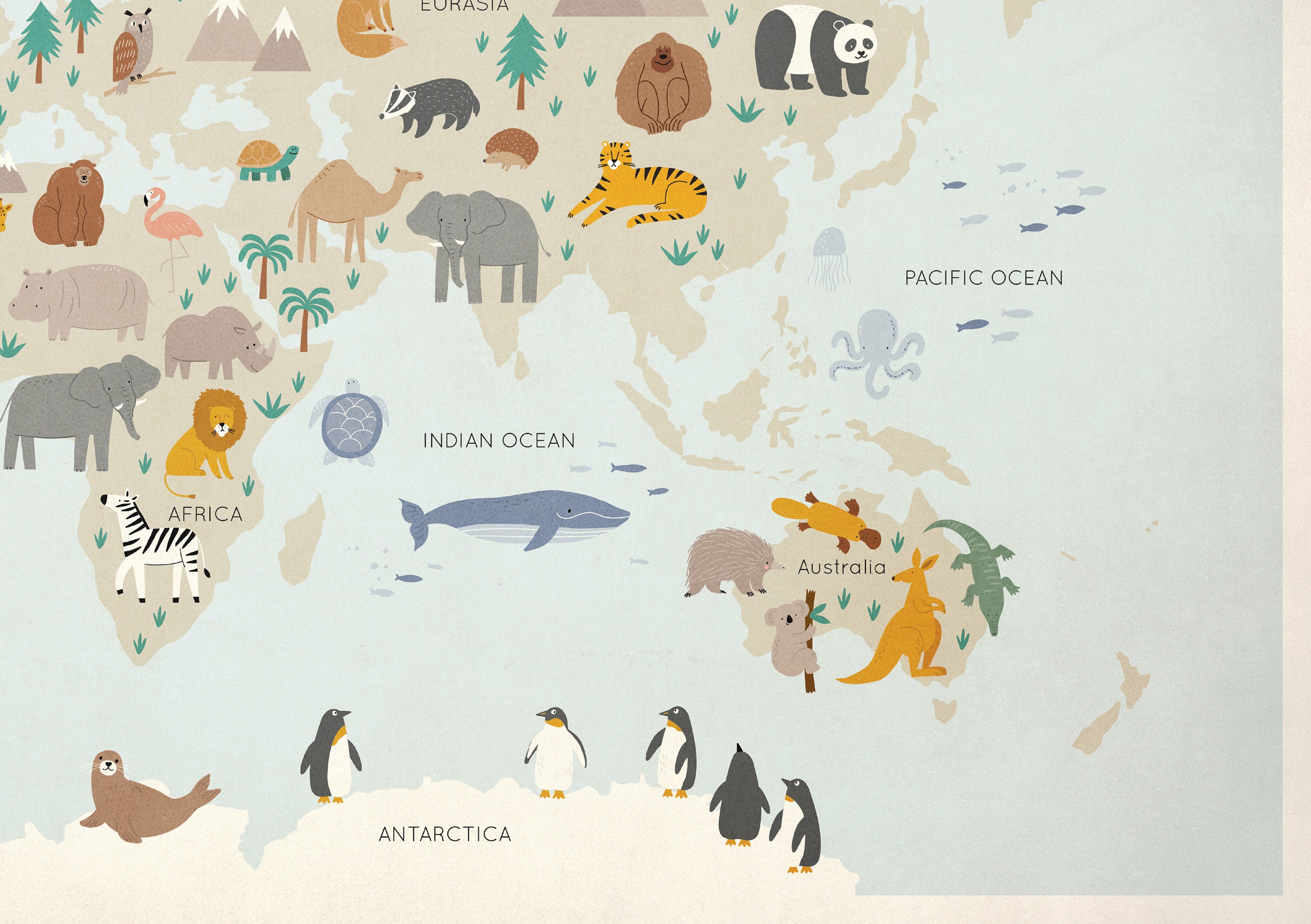 Animal Map of the World Children's Map Child's | Etsy