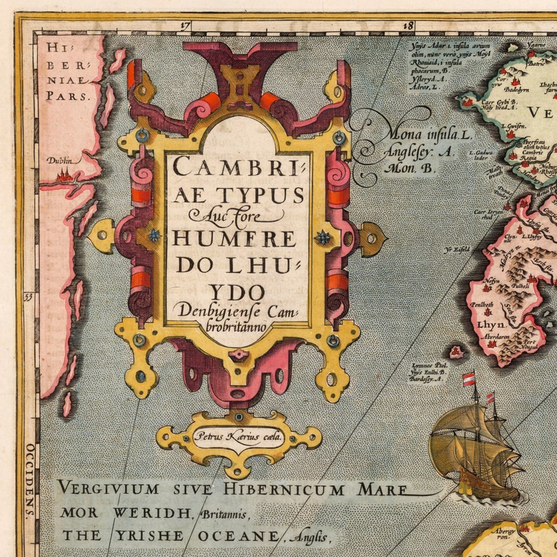 Old Map of the Wales, Cambriae Typus Auctore Humfredo Lhuydo ...