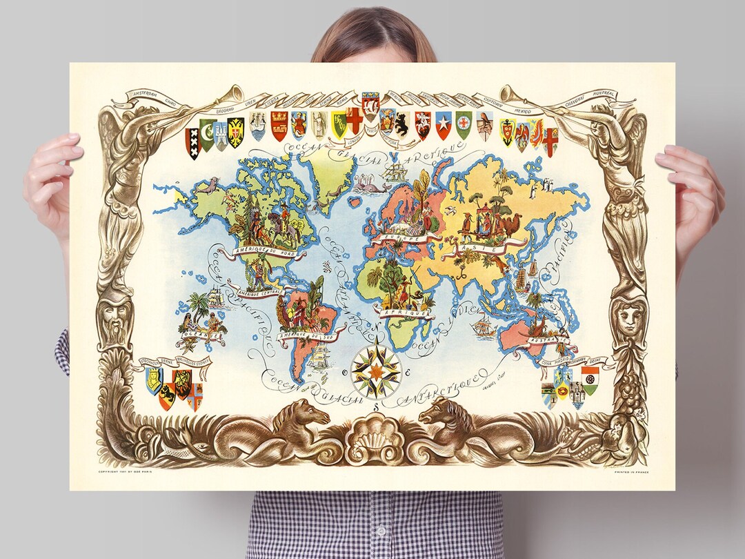 Pictorial Map of the World - Etsy
