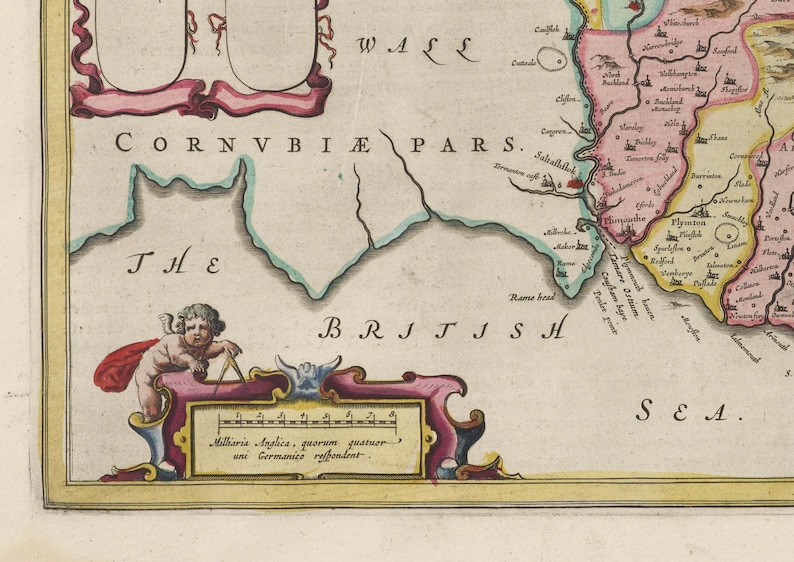 Old Devon Map | Devonia Vulgo Devon-shire | Ancient Map by J. Blaeu ...