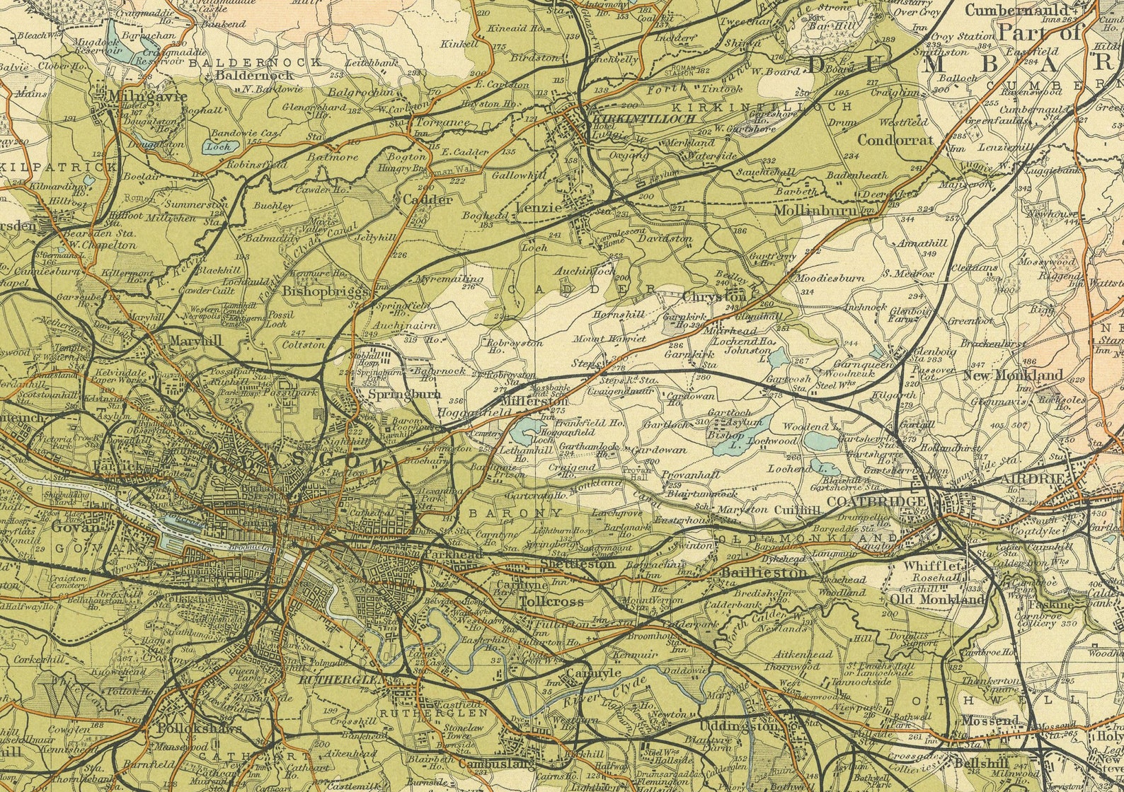 Vintage Glasgow Map, 1912, Renfrewshire, Ayrshire, Troon, Greenock ...