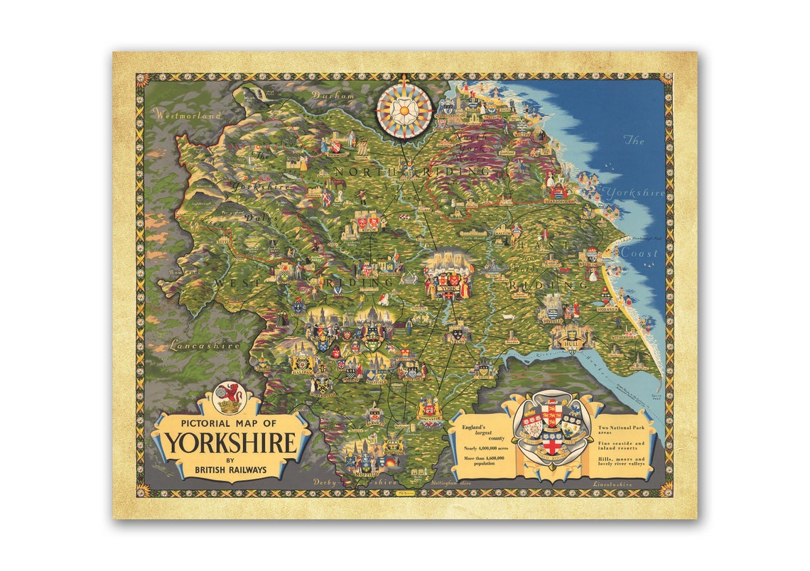 Old Map of Yorkshire Vintage England British Map - Etsy UK