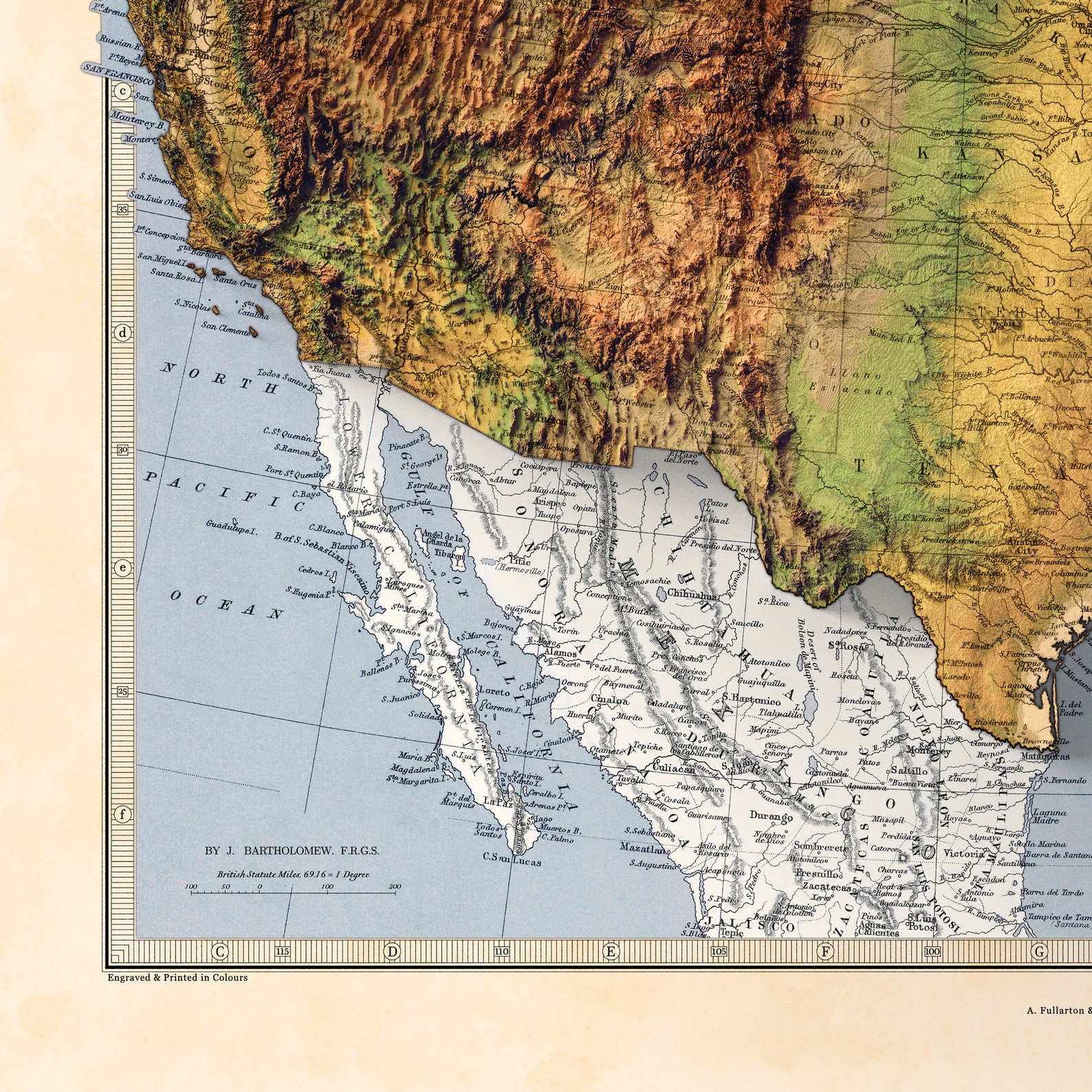 USA Terrain Relief Map - 2D Giclée Print - 3D Effect Shaded Relief ...