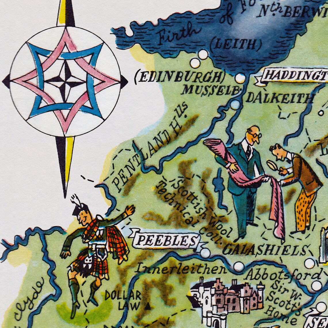 Pictorial Map of the Borders in Scotland Haddington - Etsy UK