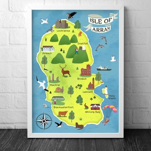 Isle of Arran Map | Pictorial Poster | Ayrshire | Lochranza | Brodick ...